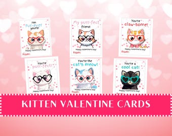 Printable Cat Valentines Day Cards, Classroom Valentine's Day Cards for ...