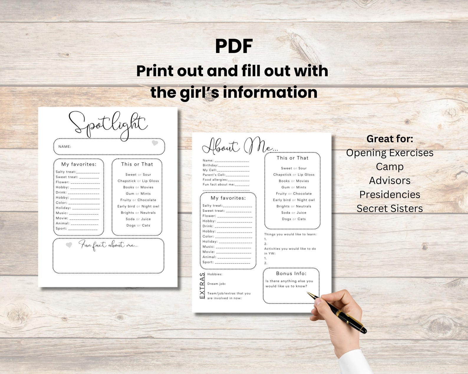 Young Women About Me & Spotlight PDF: LDS Activity (digital Download ...
