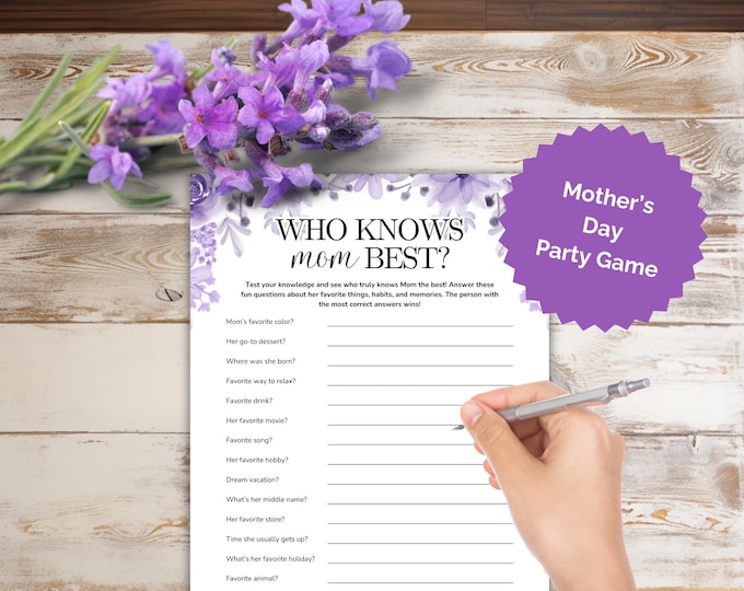 Printable Mothers Day Game, Who Knows Mom Best, How Well Do You Know ...