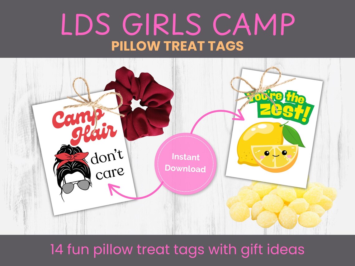 LDS Girls Camp Pillow Treat Tags: Printable Gift Tags (PDF) - Etsy