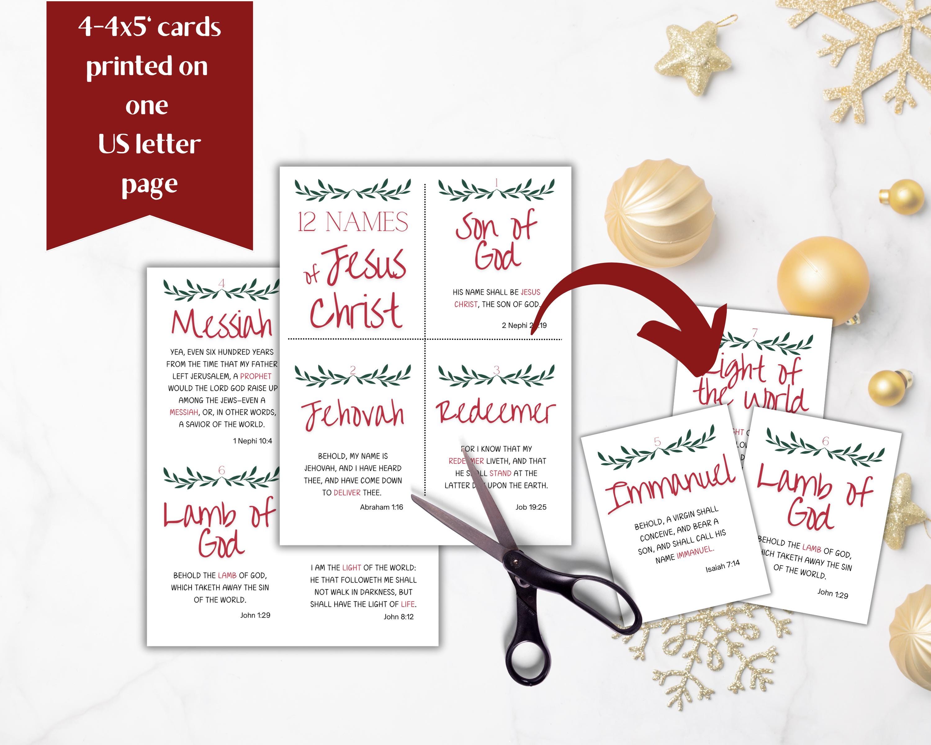 12 LDS Names of Jesus Christ Advent Cards: KJV & BOM (printable Digital ...