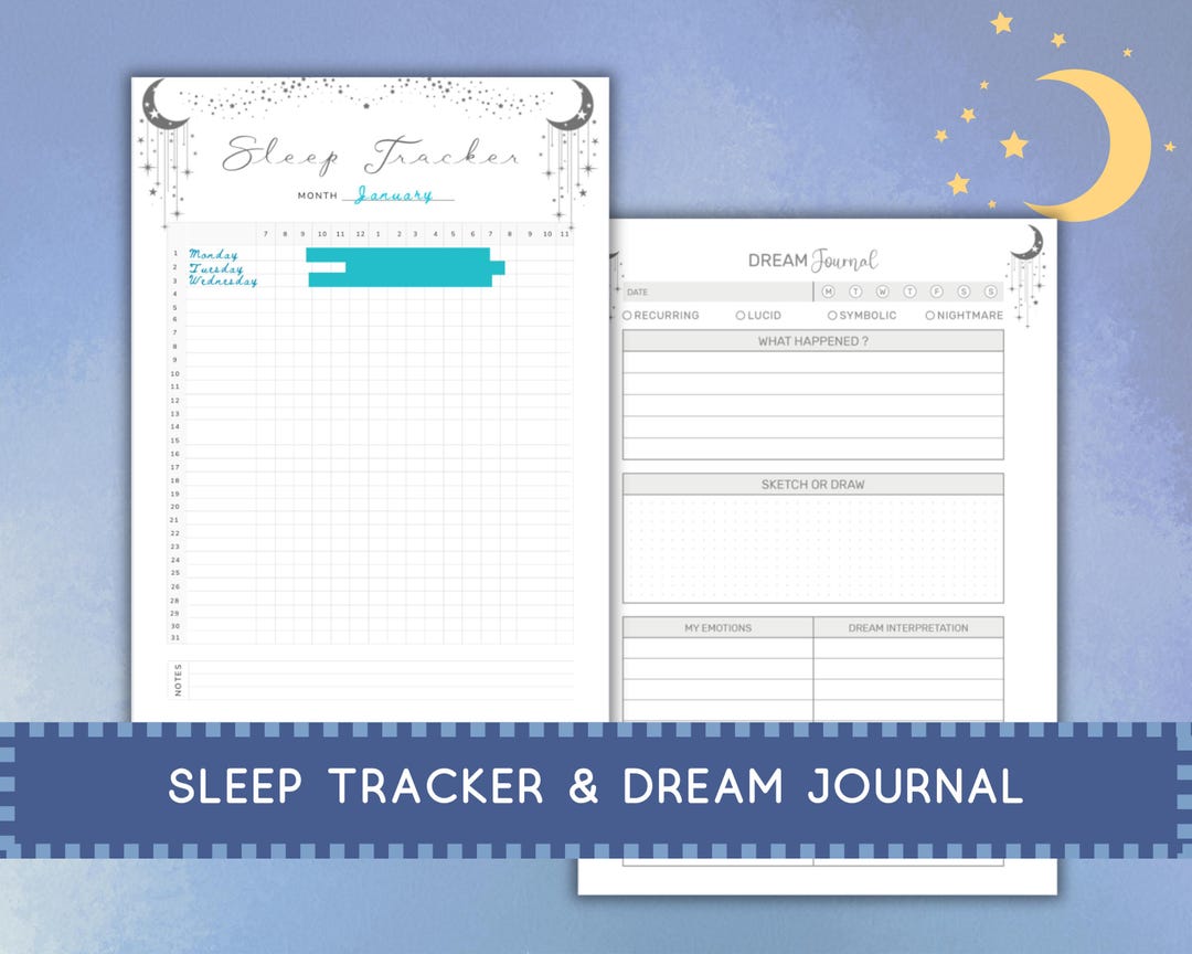 Sleep Tracker & Dream Journal PRINTABLE Journal Page Monthly Sleep ...