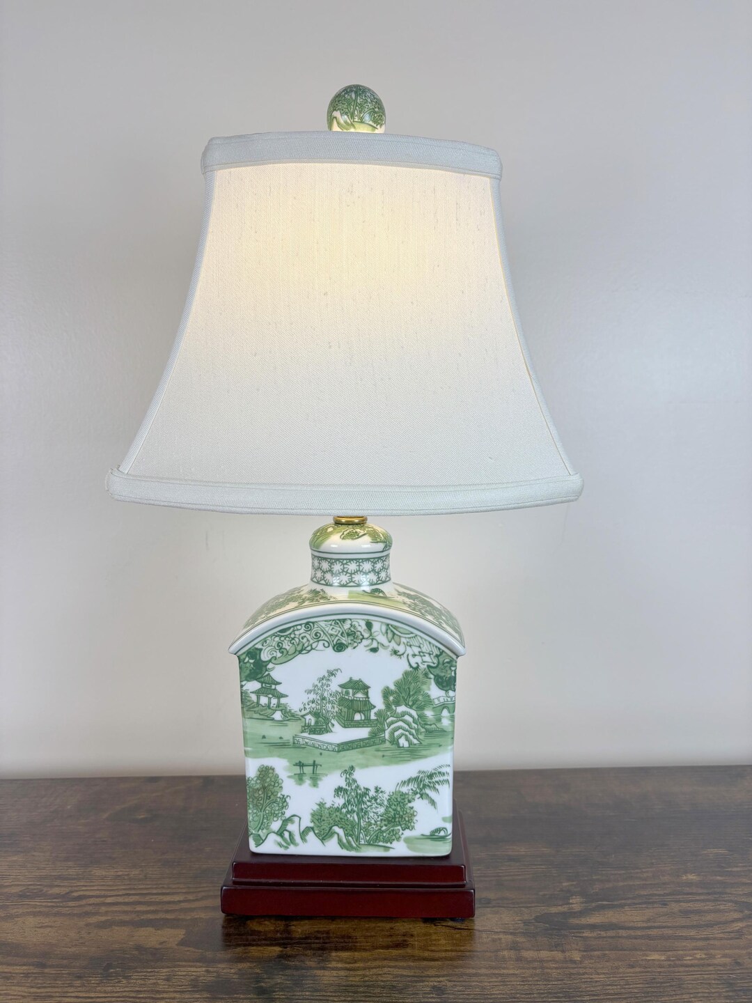 Vintage Style Chinese Porcelain Table Lamp: Green Landscape Design, Tea ...