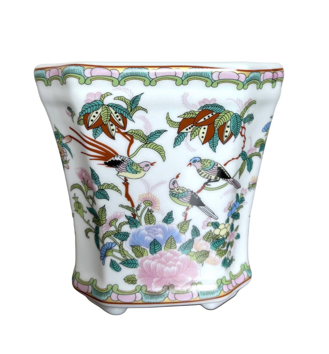 Vintage Style Floral Bird Porcelain Cachepot Planter With Colorful ...