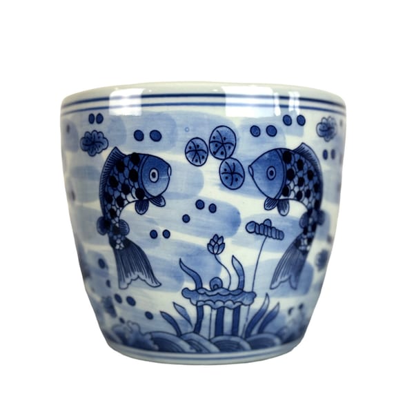 Blue and White Fish Bowl Planter - Etsy