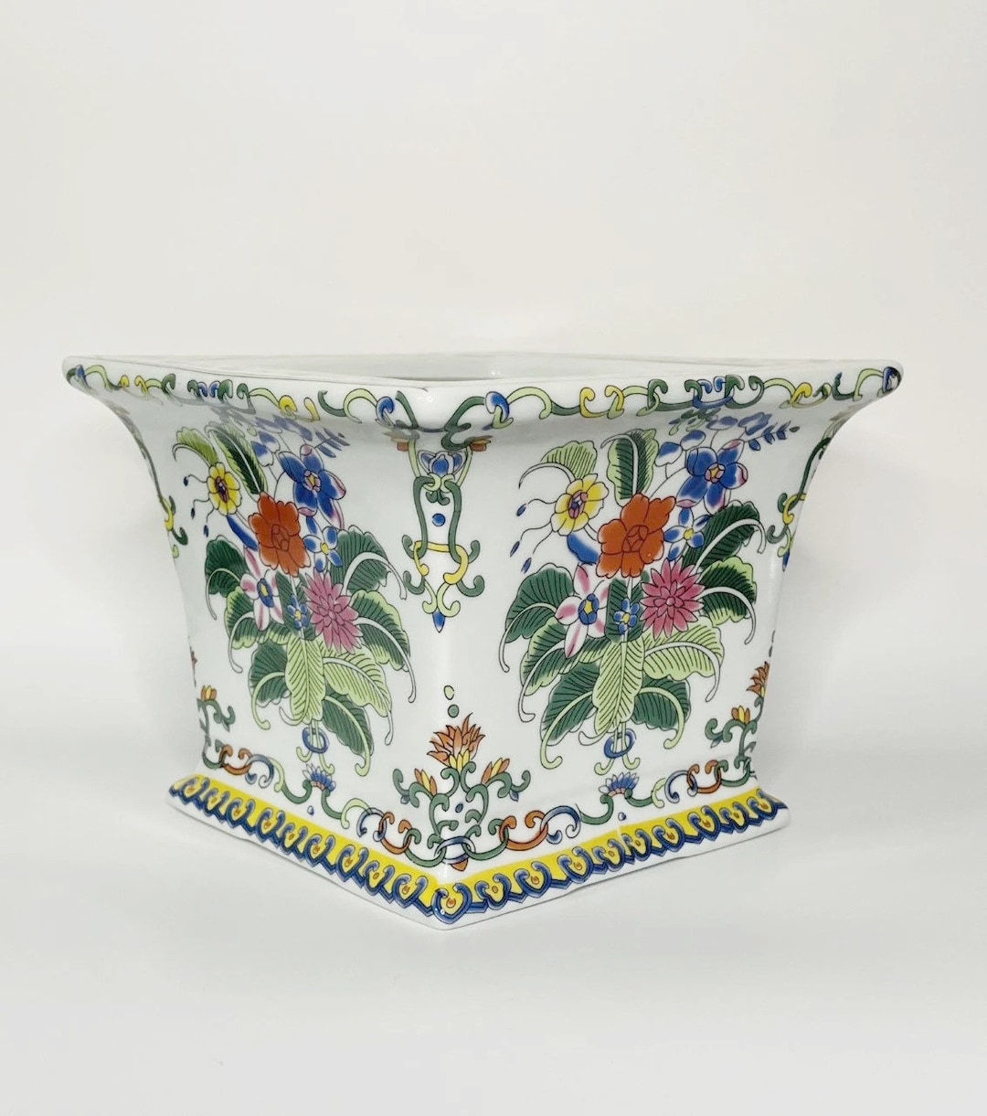 Porcelain Square Planter With Colorful Floral Design Elegant Decorative ...
