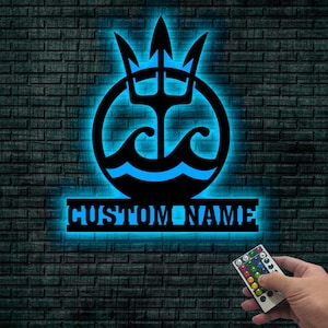 Custom Poseidon Trident Sign, Metal Wall With LED Light, Trident Wall ...