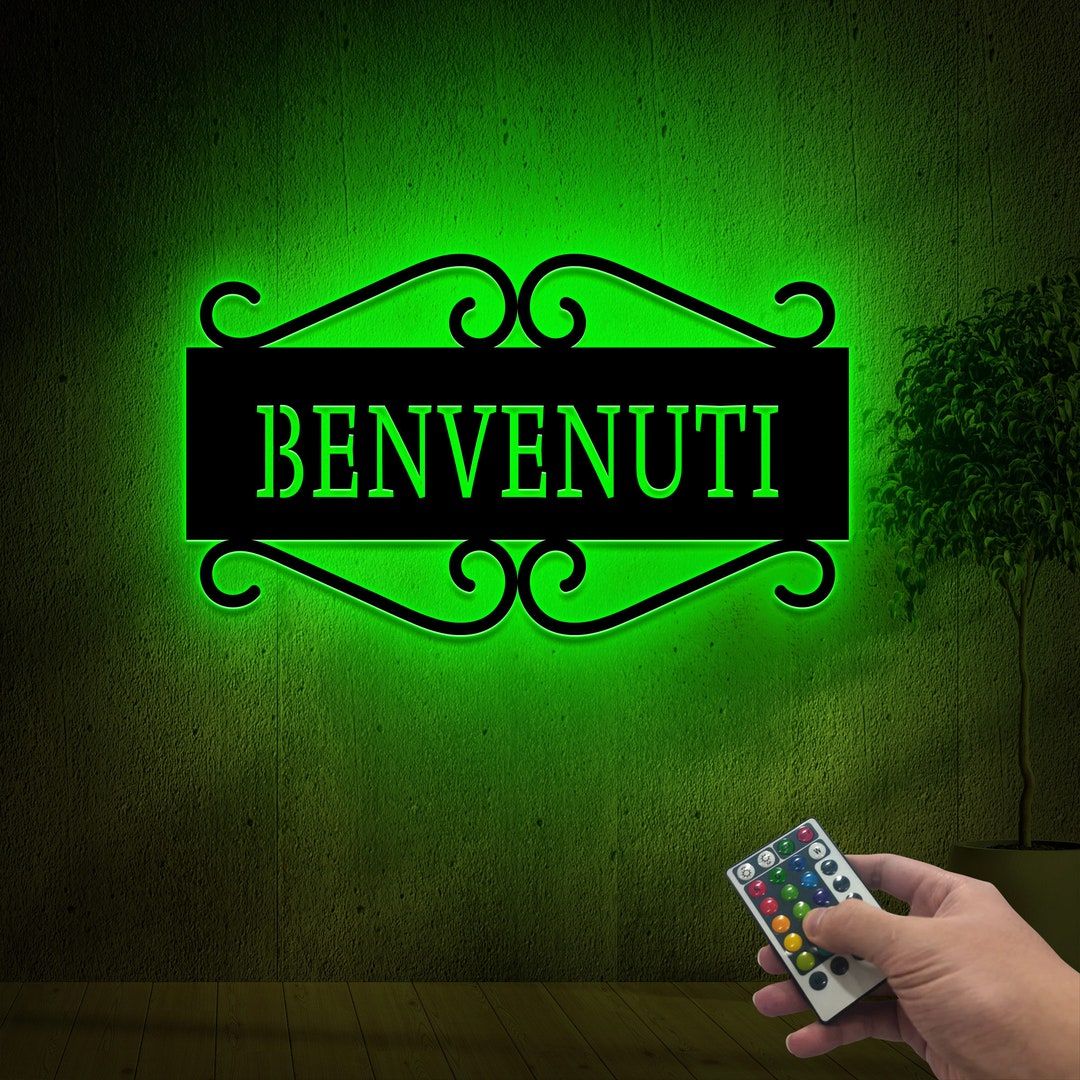 Welcome Sign, Metal Wall With LED Light, Benvenuti, House Decoration ...