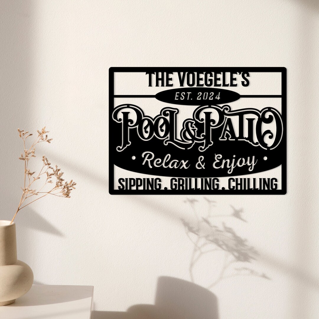 Personalized Pool & Patio Metal Sign With Led Light, Backyard Bar and ...