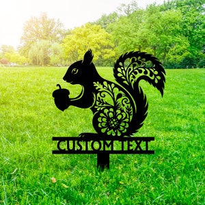 Personalized Squirrel Metal Garden Stake, Custom Squirrel Name Sign ...