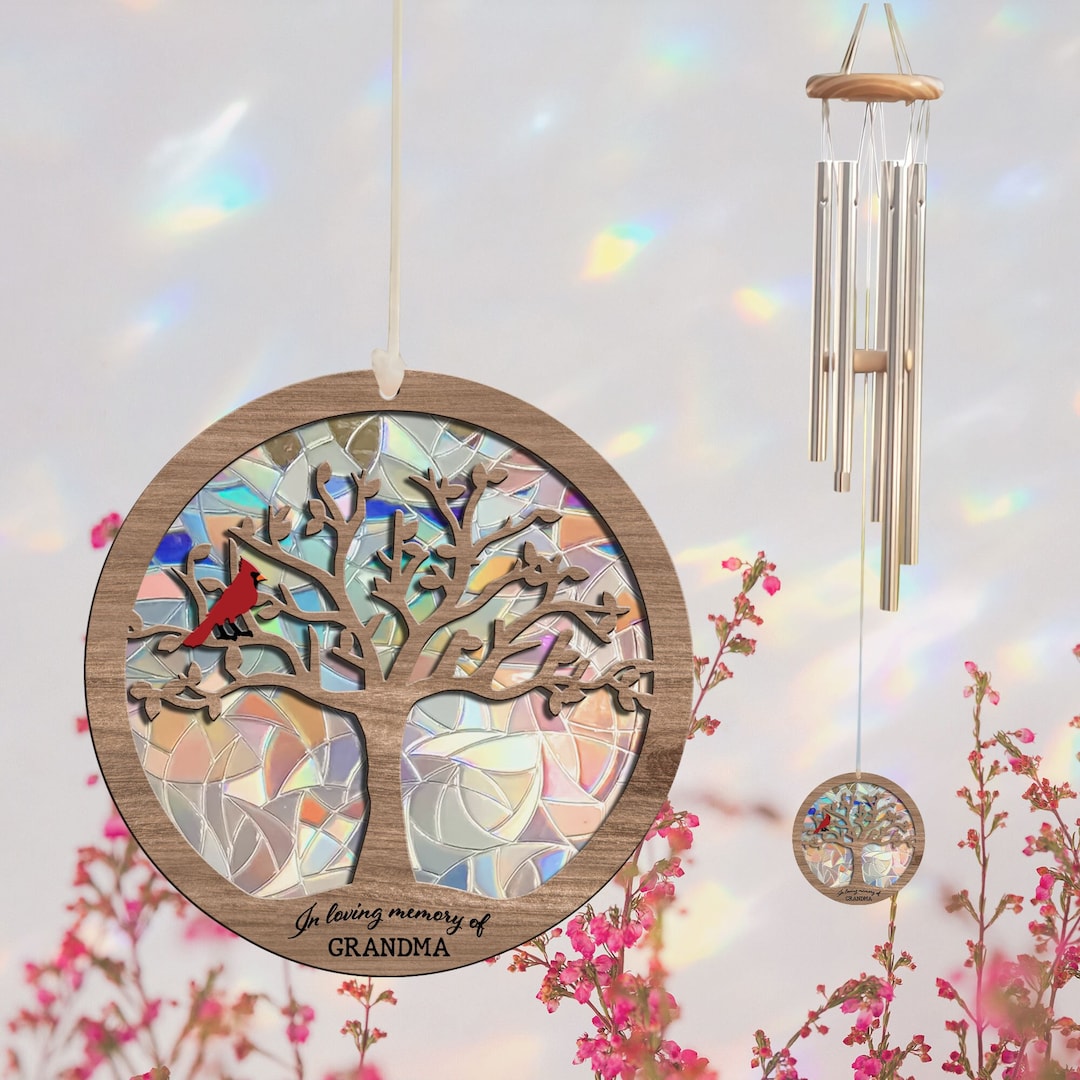 Custom Stained Wind Chime, in Loving Memory Of, Cardinal Bird on Tree ...