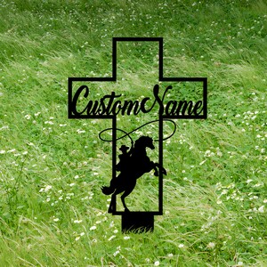 Personalized Cowboy Memorial Metal Stake, Cowboy Cross Plaque, Sympathy ...