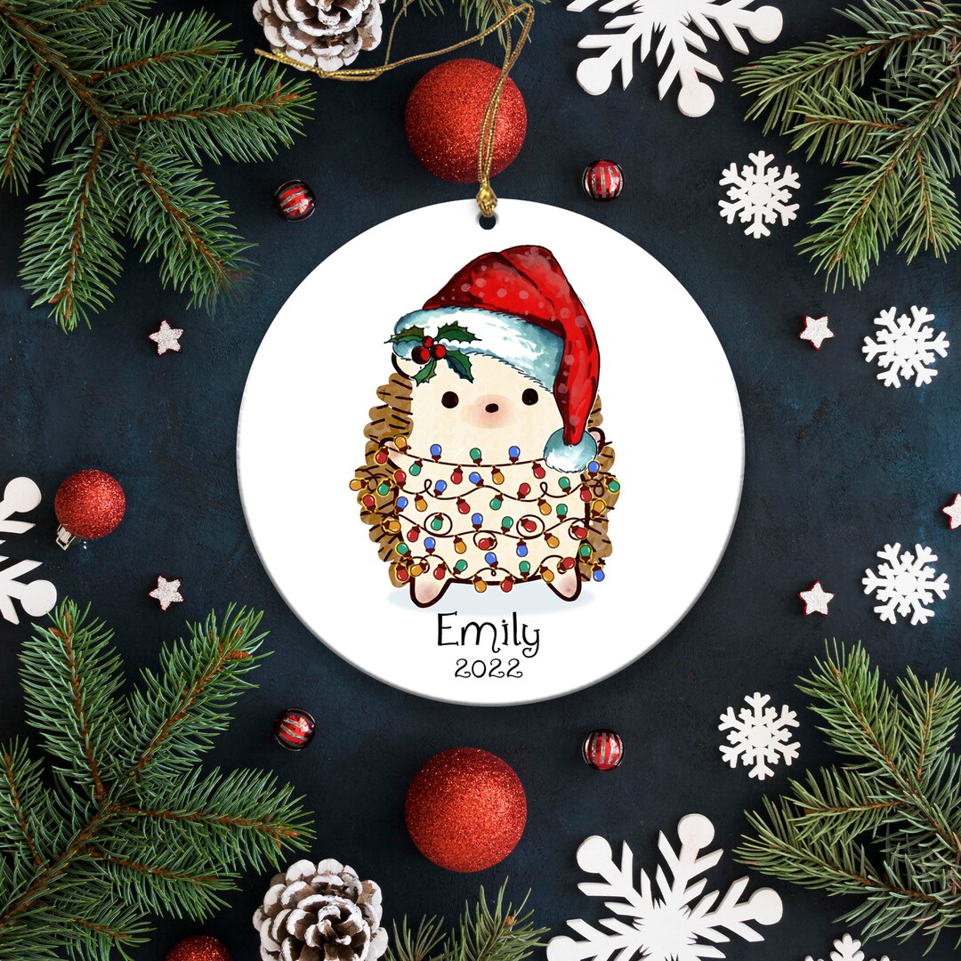 Personalized Hedgehog Christmas Ornament, Custom Kid Name Ceramic Xmas ...