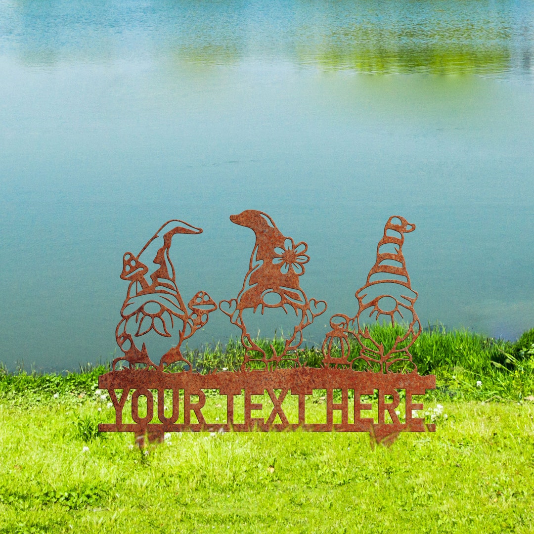 Custom Gnomes Family Metal Sign, Garden Decor, Rusty Stake, Vintage ...