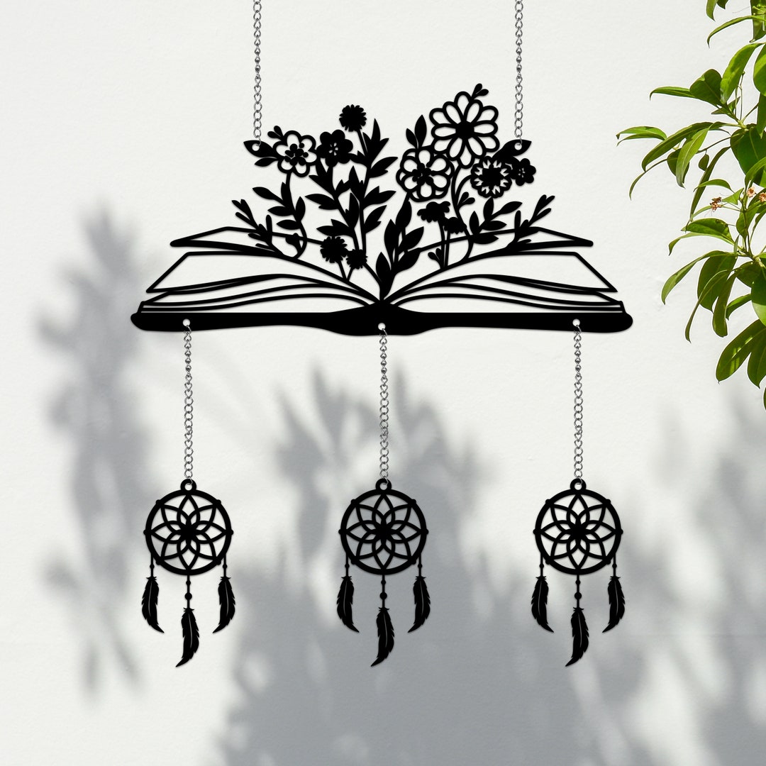 Flower Book Metal Wind Chime, Dream Catcher Sign, Hippie Style, Garden ...