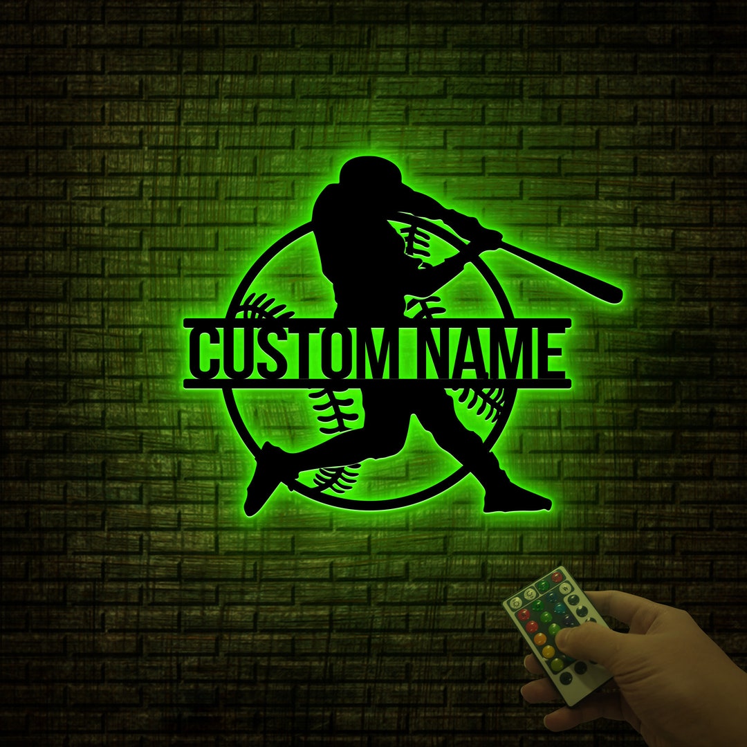 Custom Baseball Sign, Metal Wall With LED Light, Baseball Player Gift ...