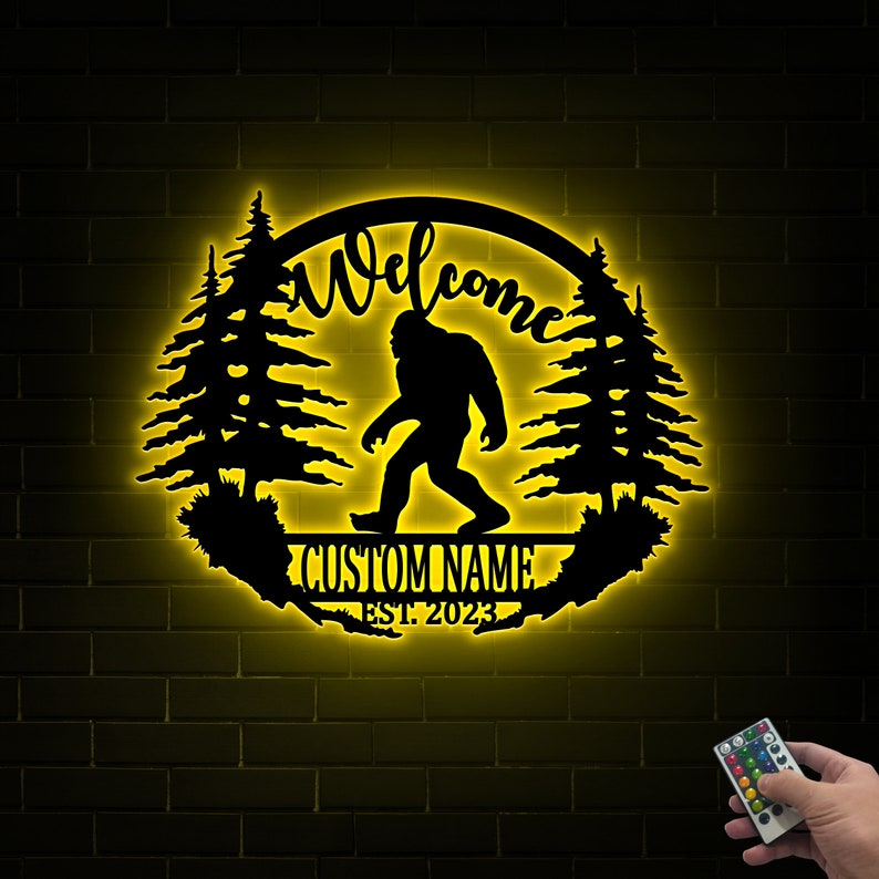 Personalized Bigfoot Metal Wall Art, Forest Scene With LED Lights - Etsy