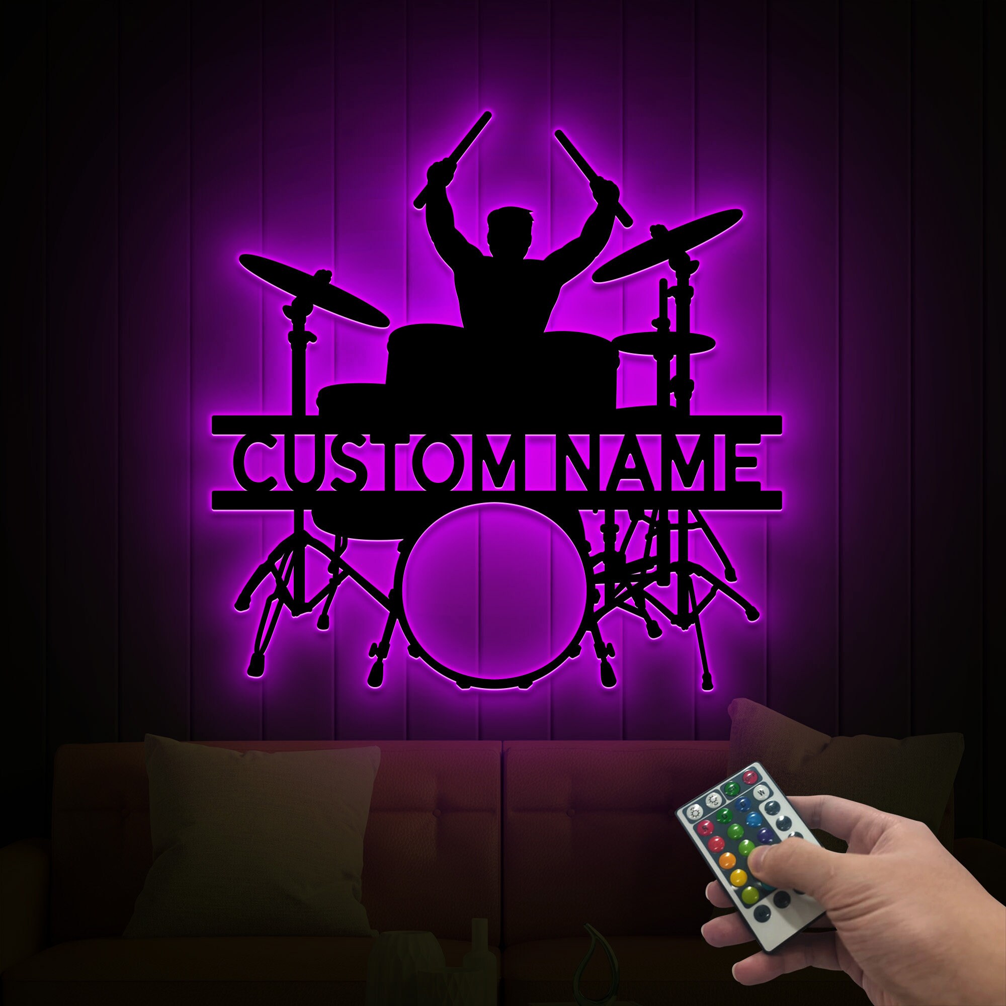 Personalized Drummer Name Metal Wall With Led Lights, Drummer Sign ...