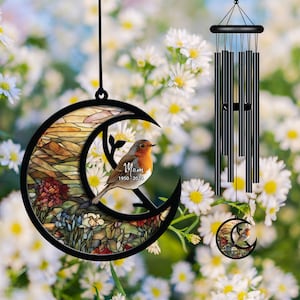 Personalized Stained Wind Chime, Robin Bird on Tree, Robin Memorial ...