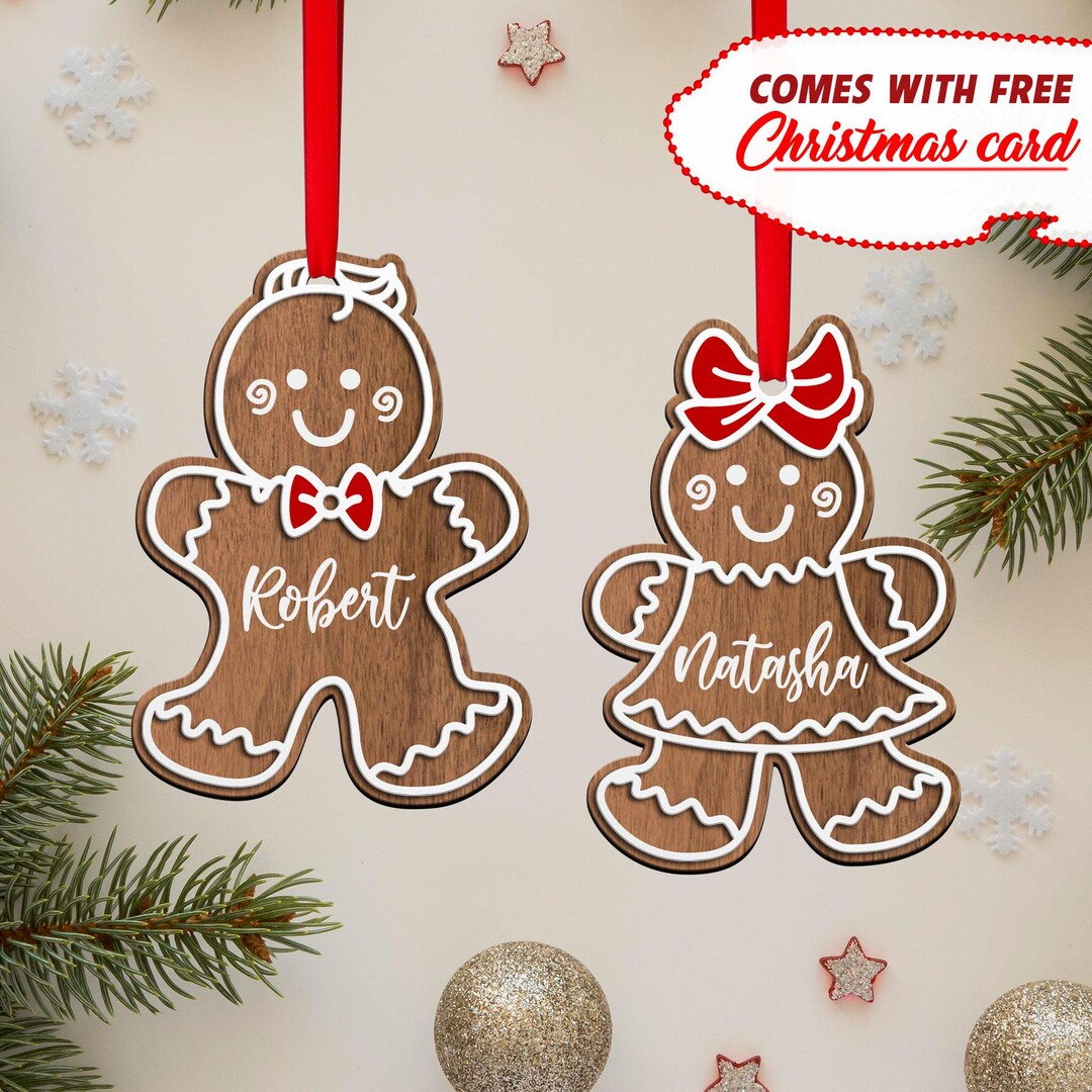 Personalized Family Gingerbread Ornament, Layered Wood Xmas Decor - Etsy