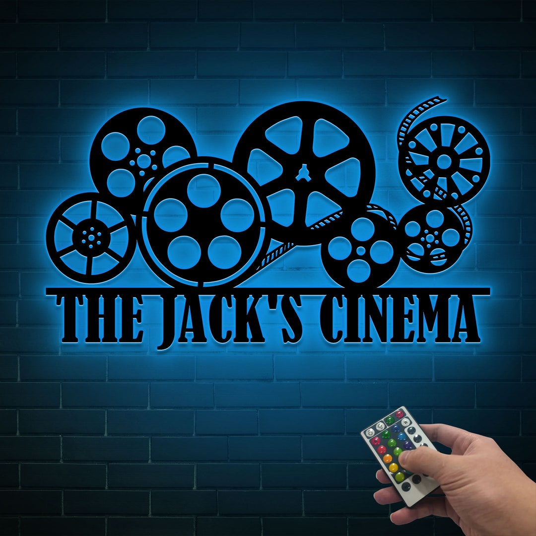 Personalized Home Cinema Metal Sign Wall Art With Led Lights, Family ...