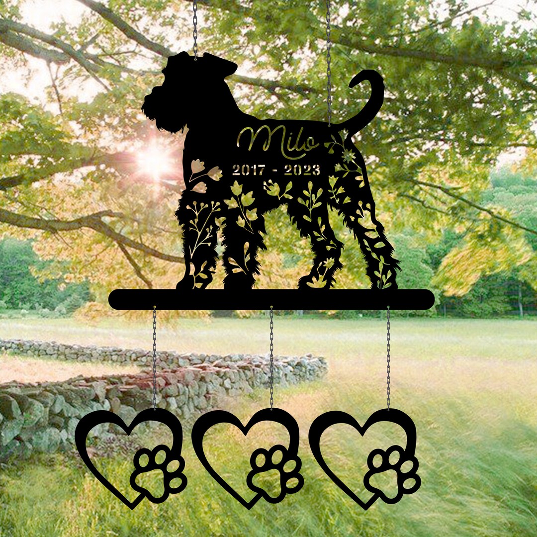 Airedale Terrier Wind Chime, Floral Dog Memorial, Custom Pet Loss Sign ...