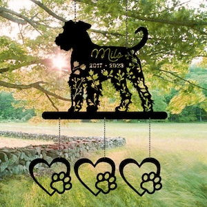 Flower Airedale Terriers Dog Metal Wind Chime, Custom Sign, Memorial ...