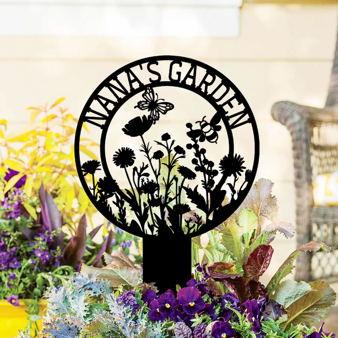 Personalized Garden Metal Sign With Stakes, Custom Garden Name Sign ...