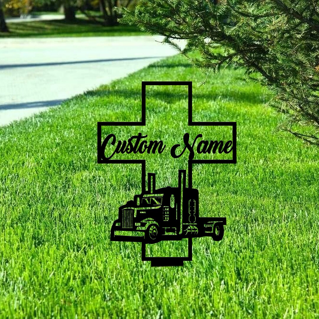 Personalized Semi Truck Memorial Metal Stake, Semi Truck Metal Yard Art ...
