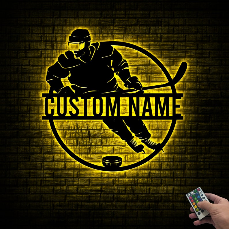 Custom Hockey Sign Metal Wall With LED Light Hockey Player - Etsy