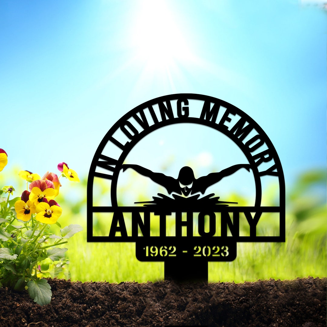 Personalized Swimming Memorial Metal Stake, Metal Yard Art, in Loving ...