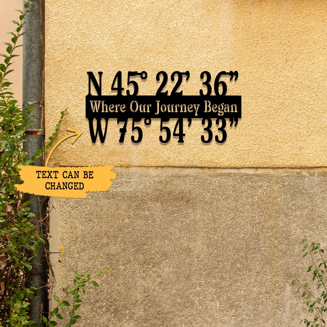 Custom GPS Coordinates Metal Wall Art, Latitude Longitude Sign ...