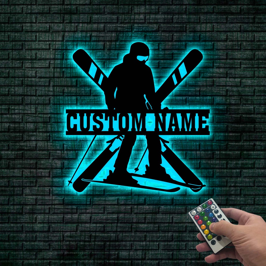 Custom Skiing Sign, Metal Wall With LED Light, Skiing Player Gift, Gift ...