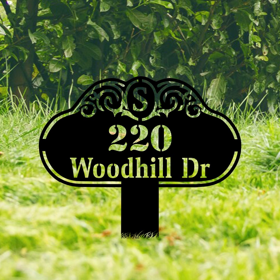 Personalized Metal Address Sign, Address Sign With Stakes, Metal Garden ...