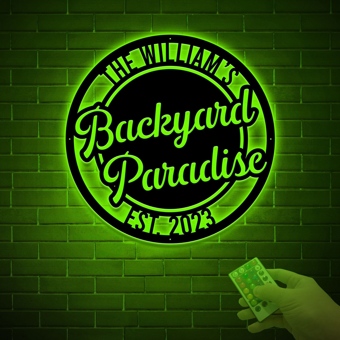 Custom Backyard Paradise Metal Sign With LED, Personalized Family Name ...