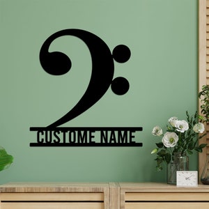 Custom Bass Clef Sign With Led Light, Bass Clef Note Metal Wall Decor ...