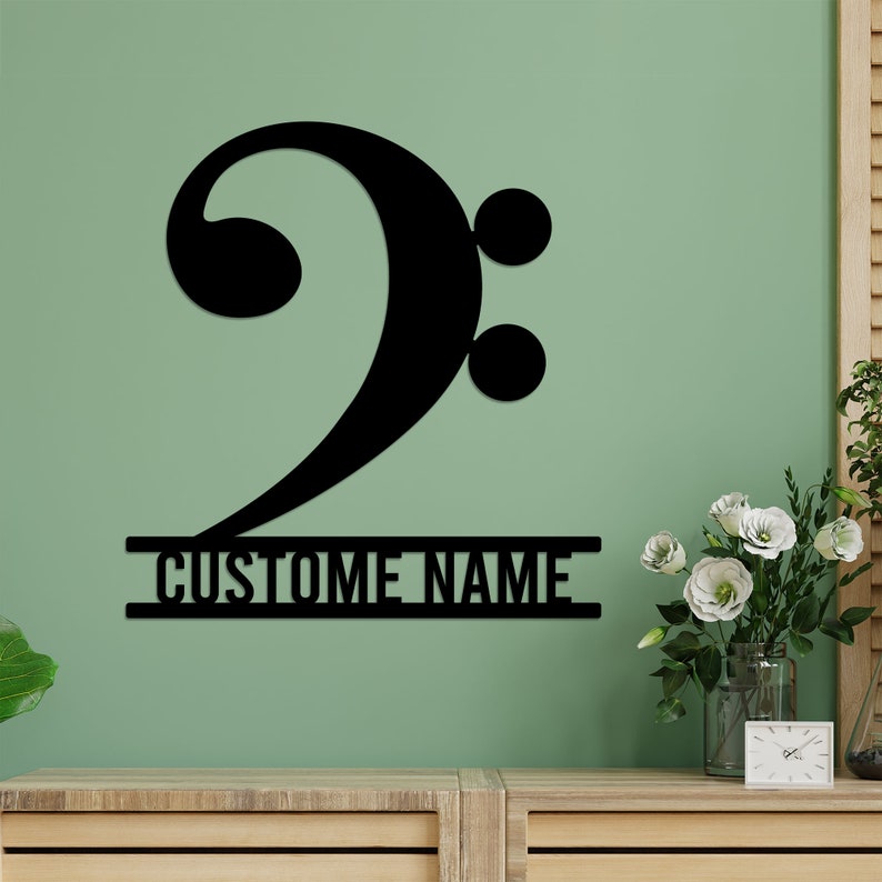 Custom Bass Clef Sign With Led Light, Bass Clef Note Metal Wall Decor ...