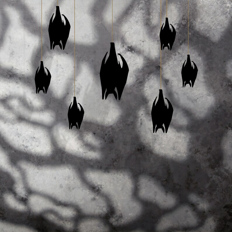 Set of Bats Hang Upside Down Sign, Metal Bats, Halloween Decor, Hanging ...