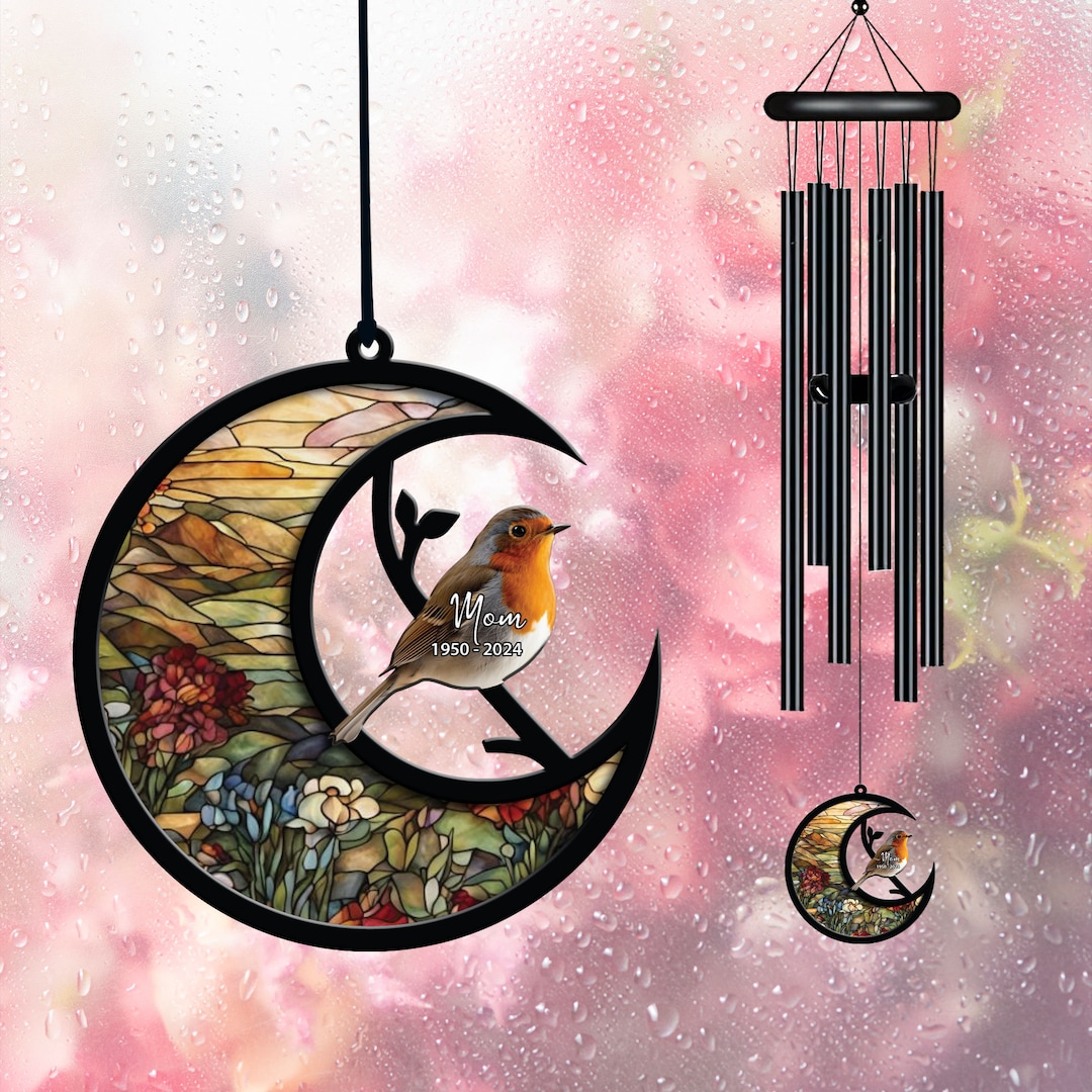 Personalized Stained Wind Chime, Robin Bird on Tree, Robin Memorial ...