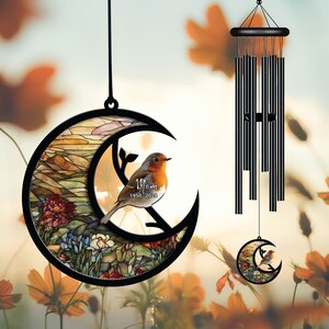 Personalized Stained Wind Chime, Robin Bird on Tree, Robin Memorial ...