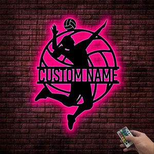 Custom Volleyball Sign, Metal Wall With LED Light, Volleyball Player ...