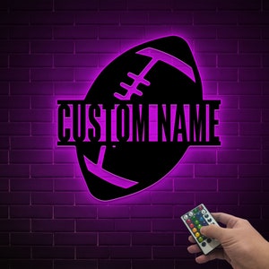 Football Metal Wall Art With LED Light, Personalized Football Player ...