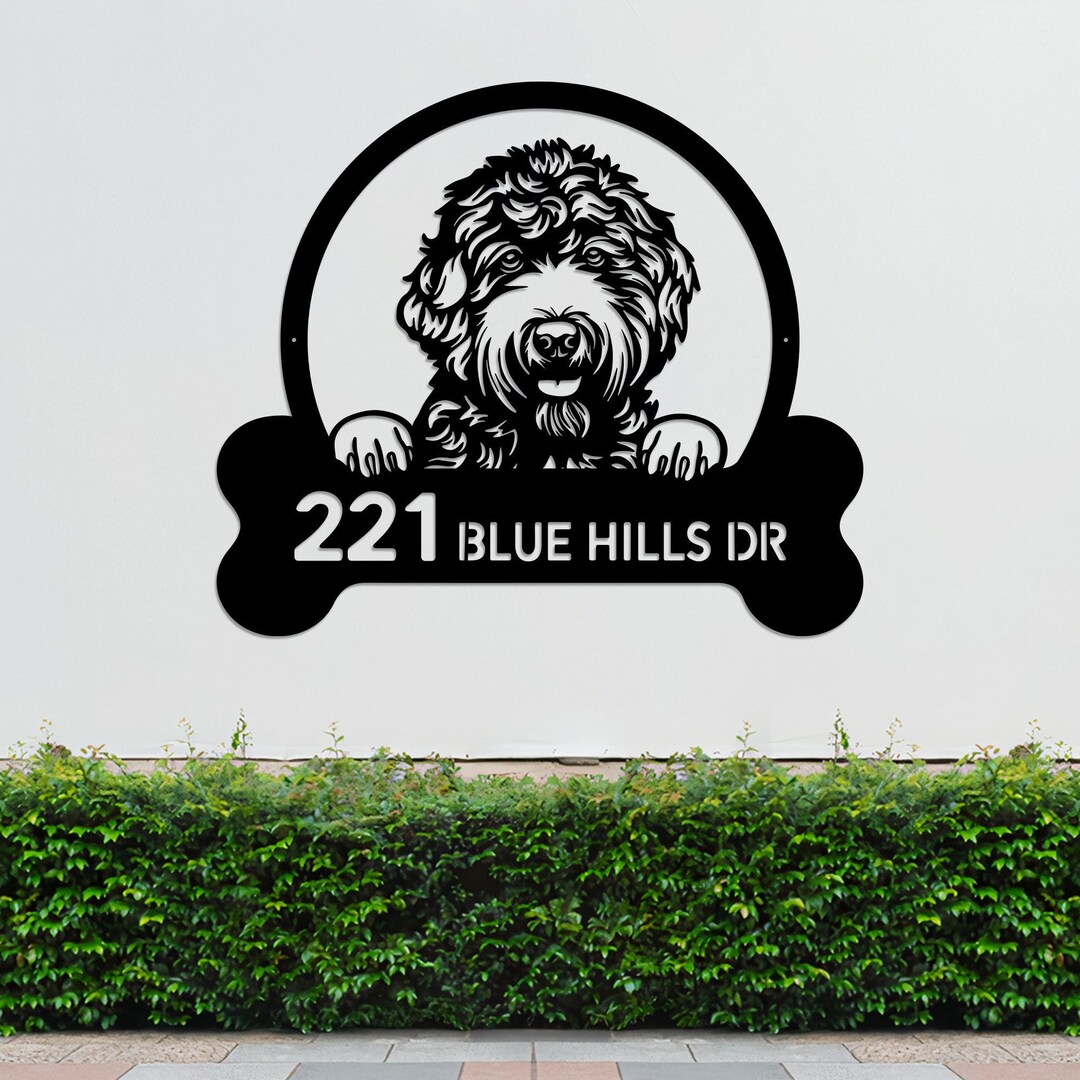 Poodle Address Sign With Led Light, Address Monogram, Dog House Number ...