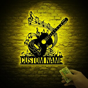 Custom Acoustic Guitar Metal Sign Wall Art With Led Lights ...