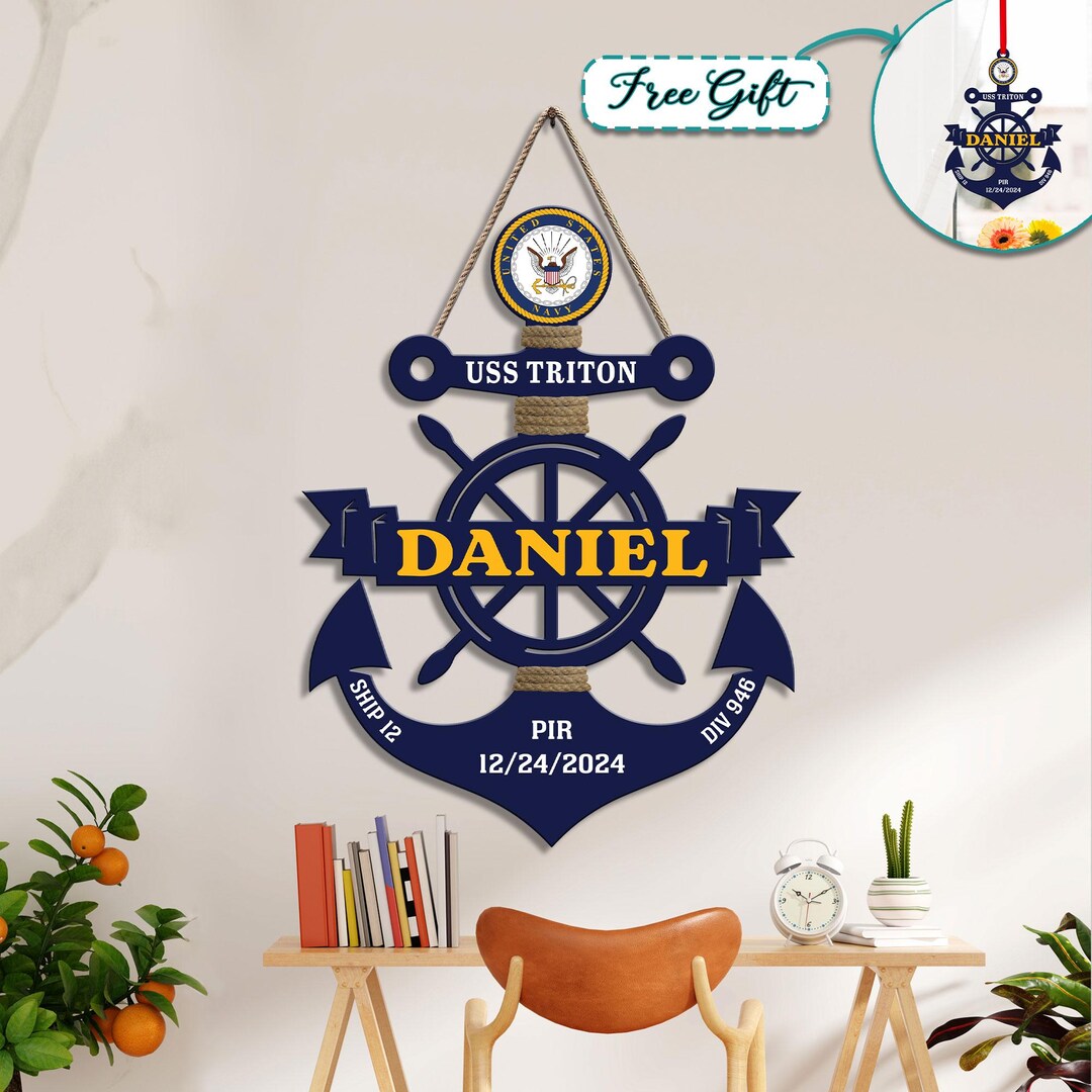 Personalized Navy Anchor Wood Sign, PIR Graduation Anchor, Navy Door ...