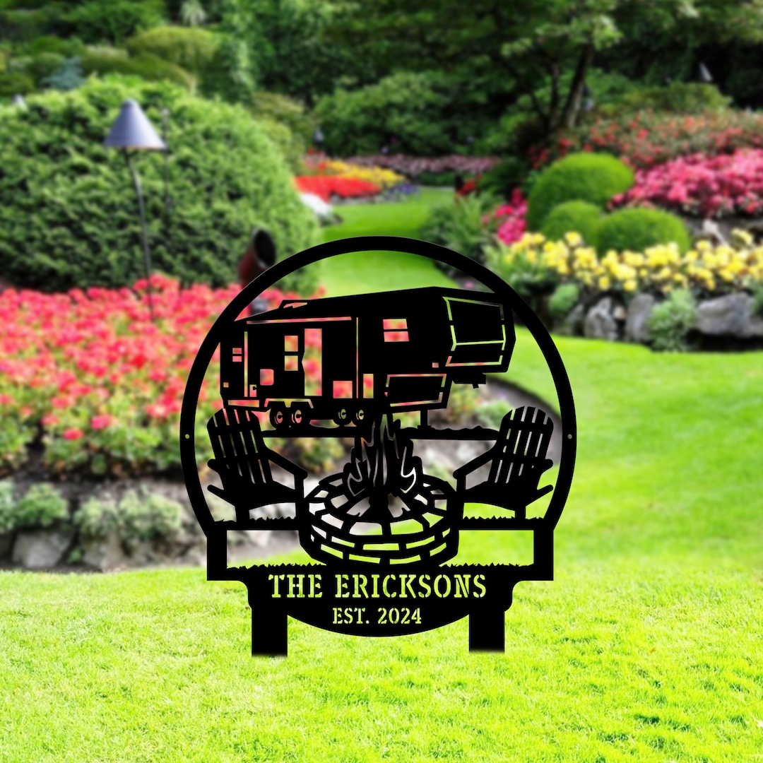 Custom Metal Campfire Sign With Stakes, Personalized Cabin Sign, 5th ...