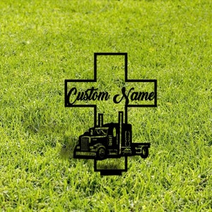 Personalized Semi Truck Memorial Metal Stake, Semi Truck Metal Yard Art ...