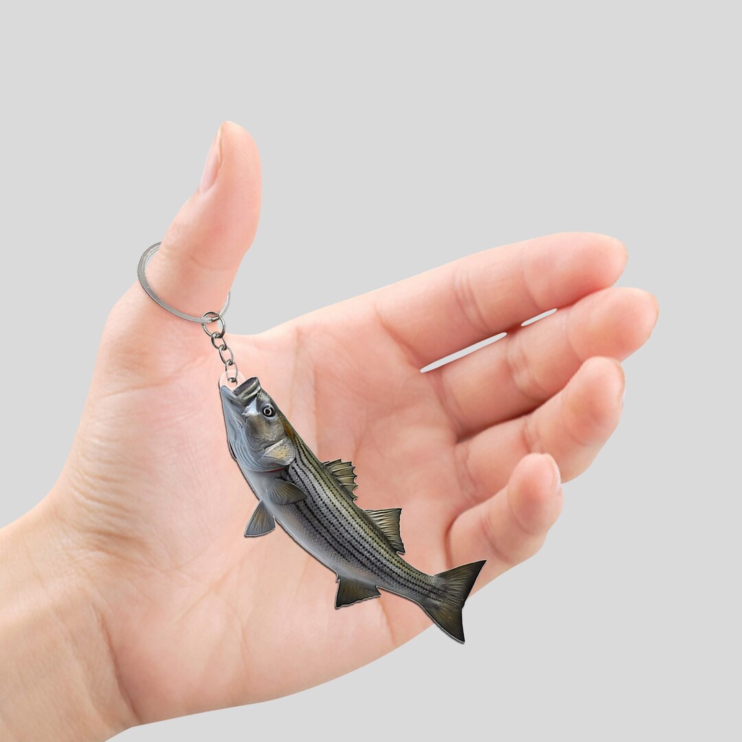 Striped Bass Keychain, Acrylic Keychain, Gift for Dad, Gift for Fishing ...
