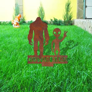 Custom Bigfoot and Alien Garden Yard Art, Sasquatch Sign With Stakes ...