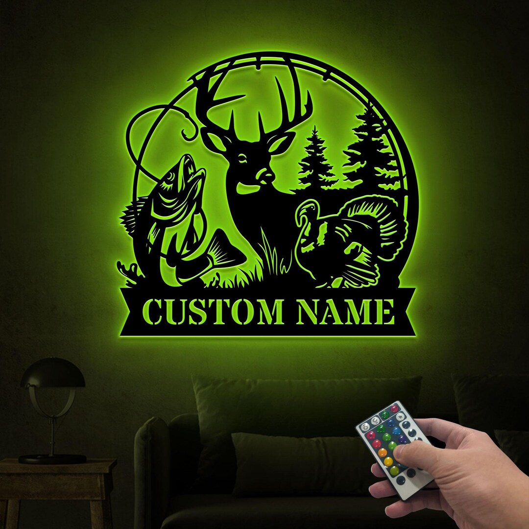 Custom Deer Hunting Fishing Metal Sign Led Light, Hunter Wall Art, Deer ...